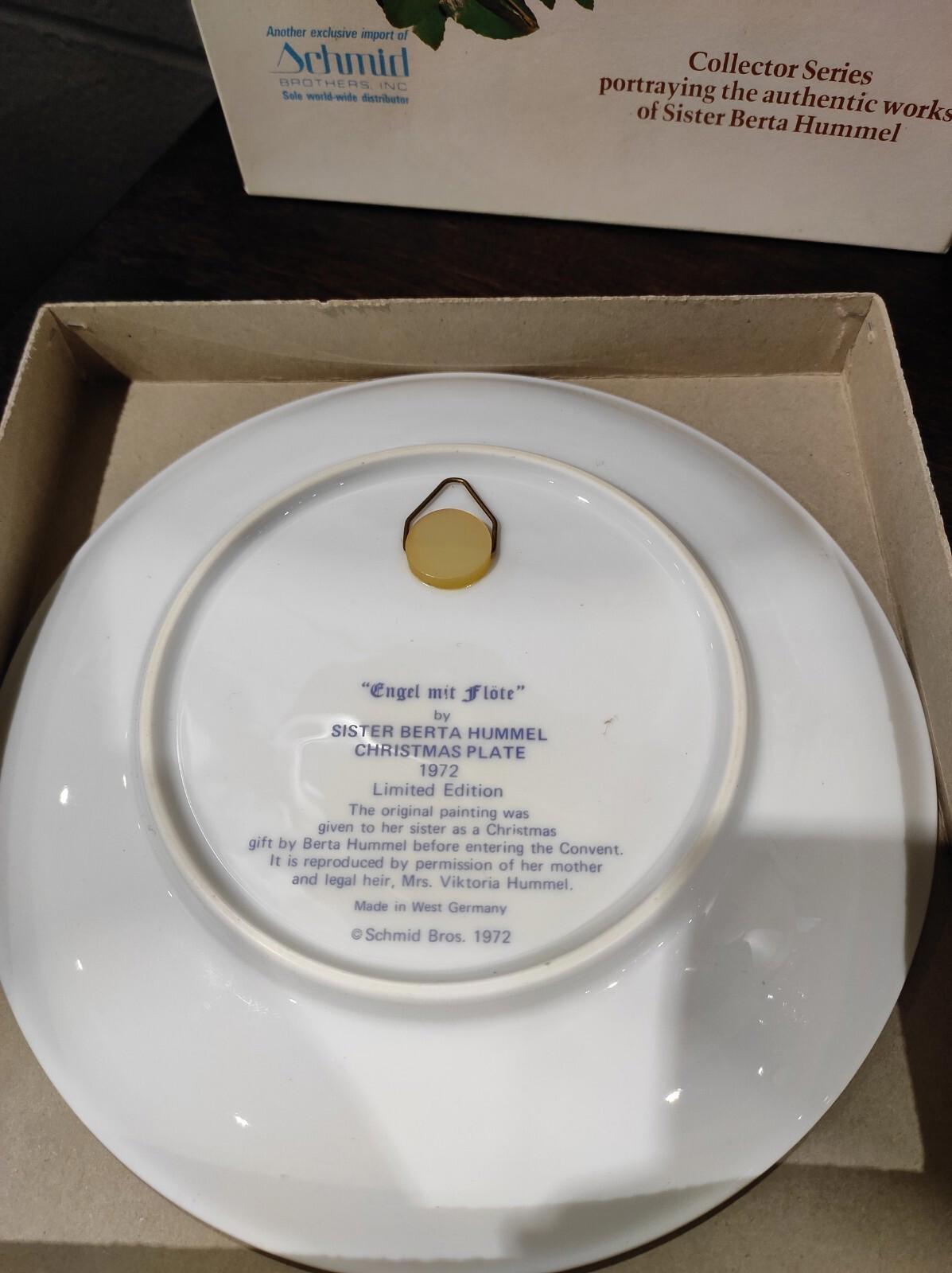 Schmid Christmas Plate 1972 ANGEL WITH FLUTE Limited Edition Berta Hum ...